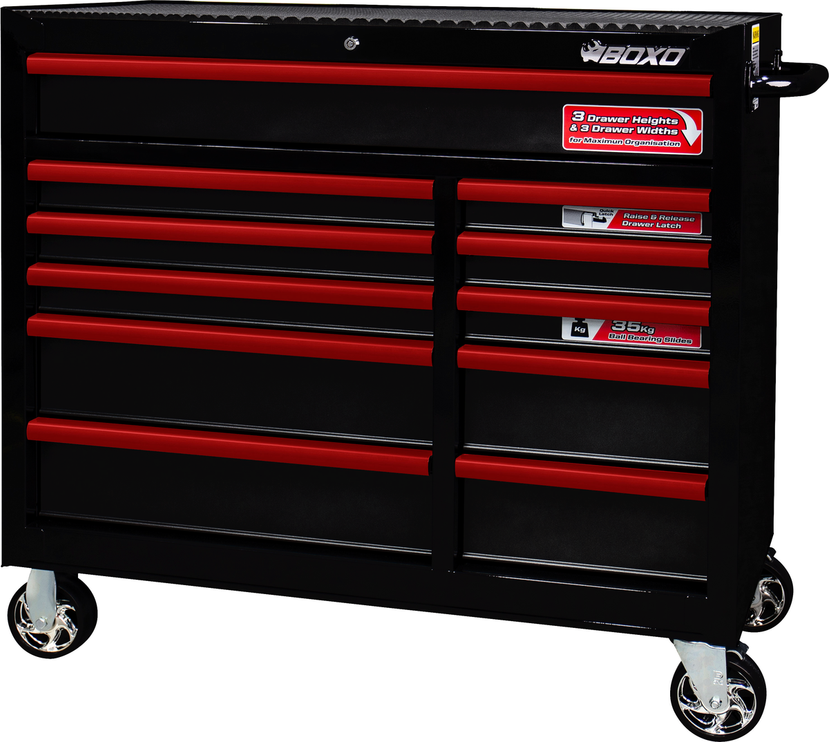 BOXO 41" 11 Drawer Roll Cabinet with Drawer Trim Pack - Black Body wit ...
