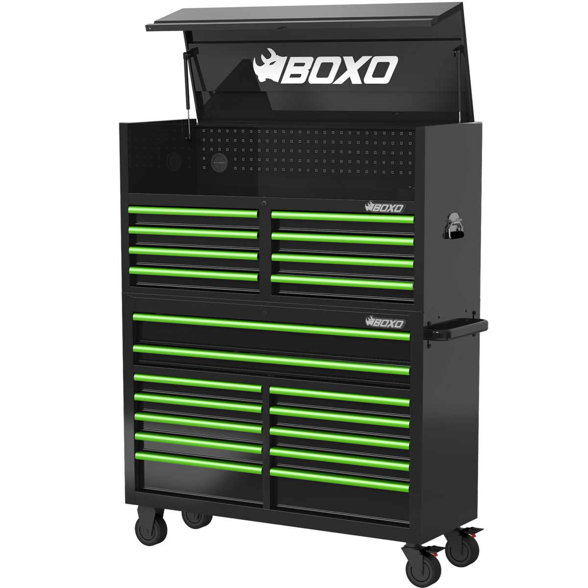 BOXO 53" 20 Drawer Toolbox Stack with Drawer Trim Pack - Black Body wi ...