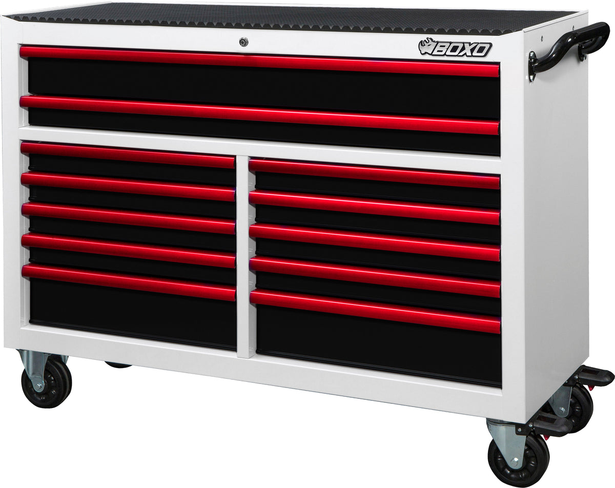 BOXO 53" 12 Drawer Roll Cabinet with Drawer Trim Pack - White Body wit ...