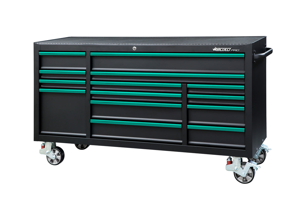 BOXO 72" 19 Drawer Triple Bank Roll Cabinet with Drawer Trim Pack - Bl ...