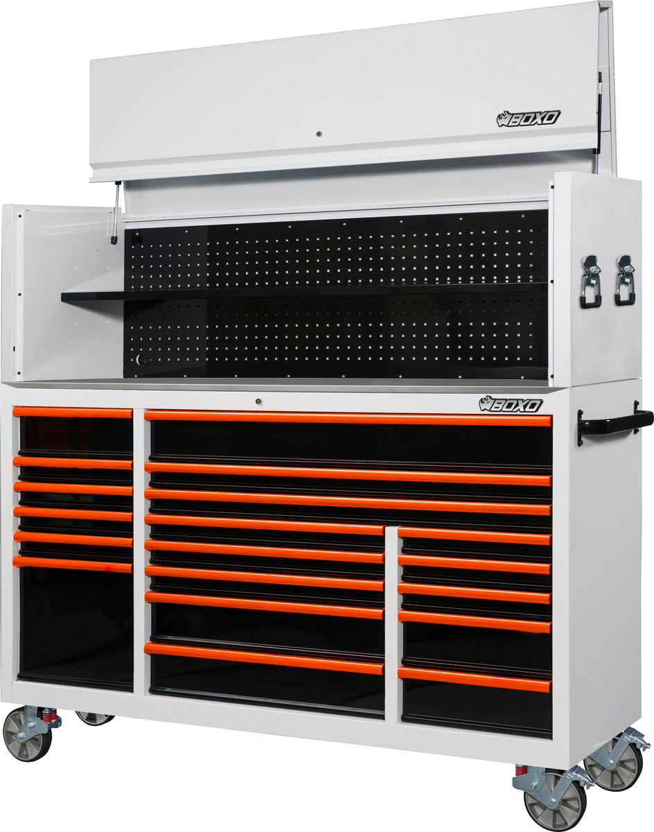 BOXO 72" 19 Drawer Toolbox Stack with Drawer Trim Pack - White Body ...